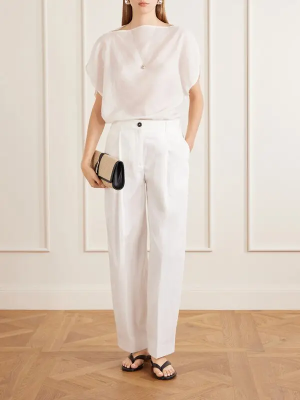 LIFFNER Leather-trimmed Raffia Clutch - Neutrals