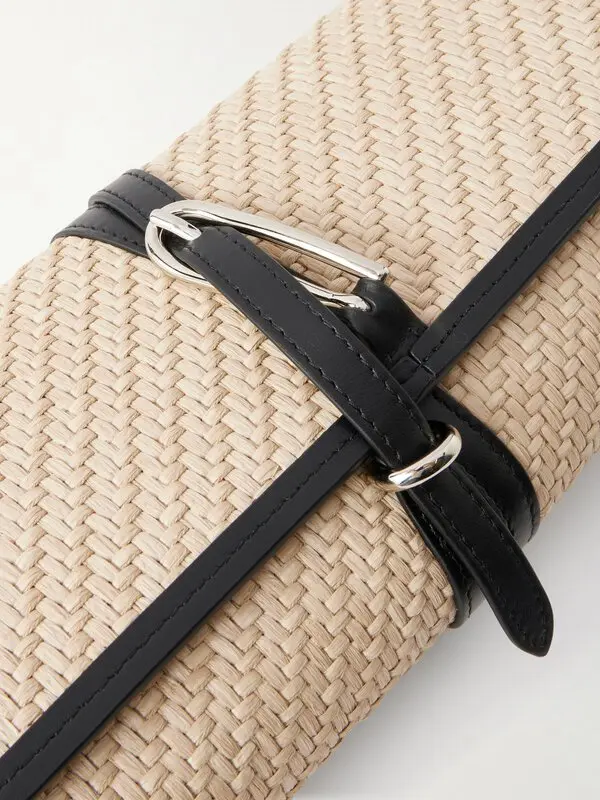 LIFFNER Leather-trimmed Raffia Clutch - Neutrals