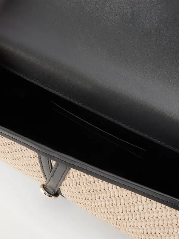 LIFFNER Leather-trimmed Raffia Clutch - Neutrals