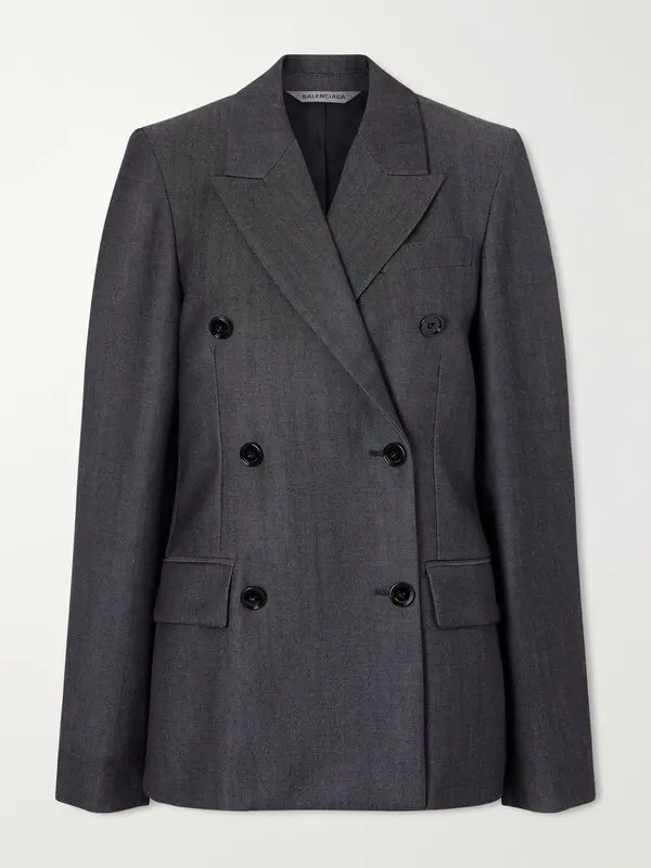 Balenciaga Double-breasted Wool-twill Blazer - Gray