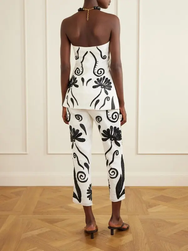 CALA DE LA CRUZ Milos Strapless Sequin-embellished Linen Top