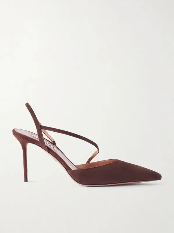 AQUAZZURA Dynasty 85 Suede Pump - Brown