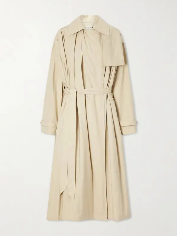 Calvin Klein Mireille Ruched Cotton-gabardine Trench Coat - Neutrals