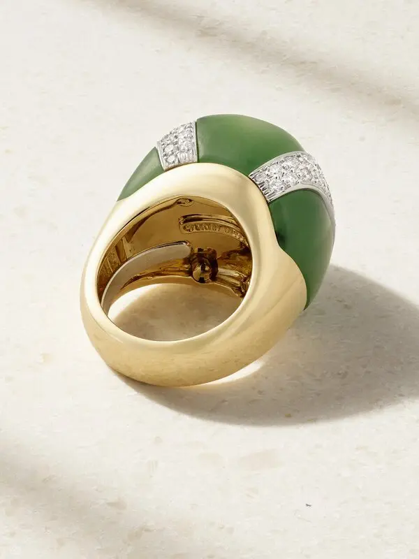 David Webb Double Stripe 18-karat Gold, Platinum, Topaz, Jade, And Diamond Ring