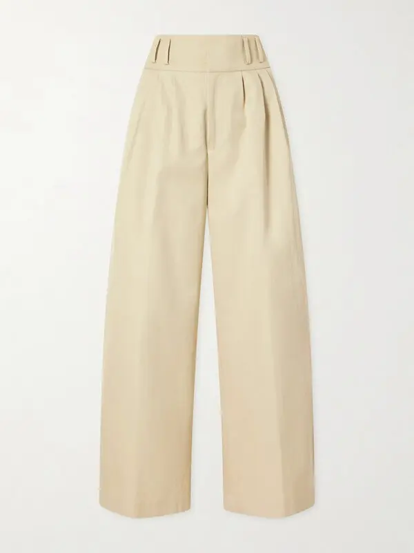 Altuzarra Pleated Wide-leg Cotton Pants - Neutrals