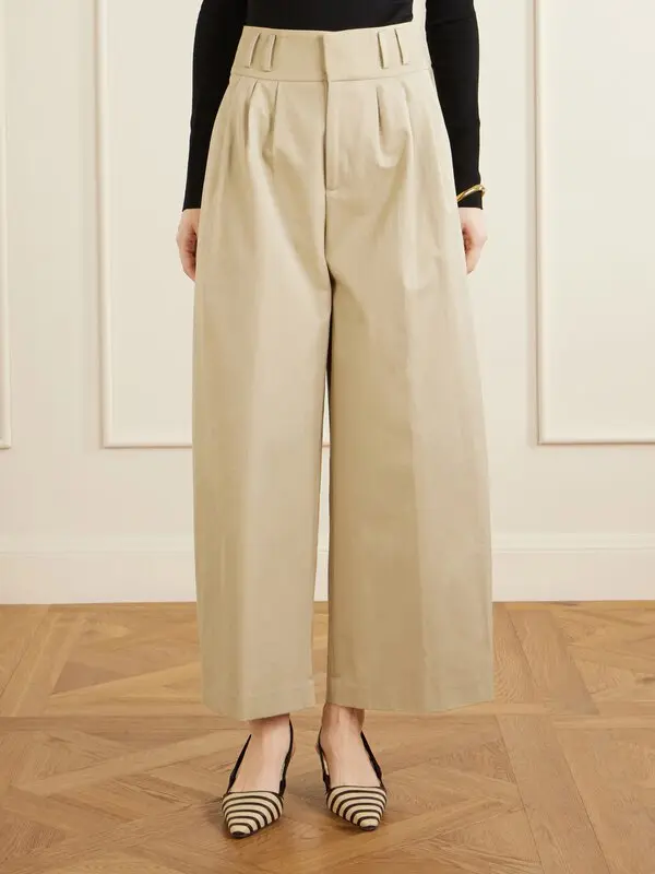 Altuzarra Pleated Wide-leg Cotton Pants - Neutrals
