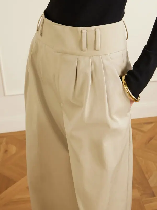 Altuzarra Pleated Wide-leg Cotton Pants - Neutrals