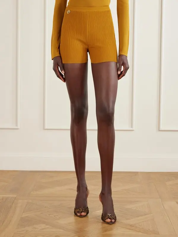Saint Laurent Logo-embellished Ribbed Stretch-jersey Shorts
