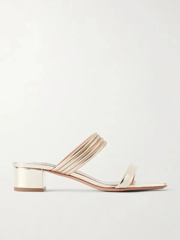 AQUAZZURA Collier 35 Embellished Metallic Leather Mule - Gold