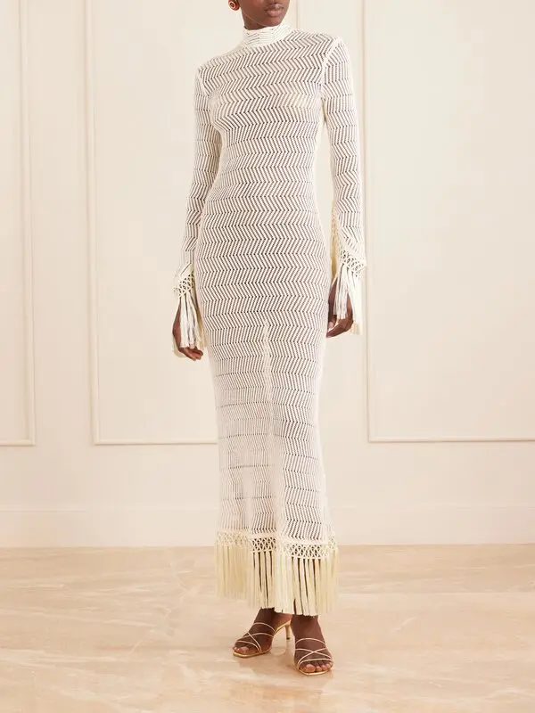 TALLER MARMO Open-knit Fringed Cotton Gown