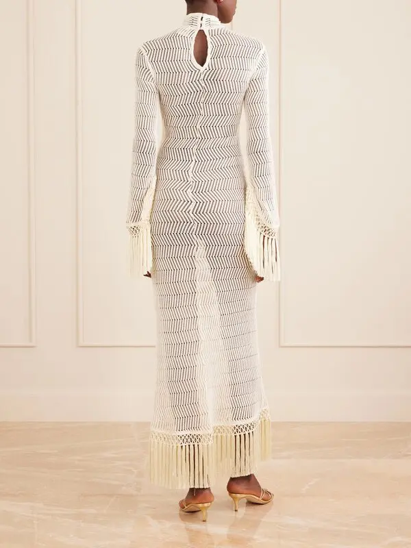TALLER MARMO Open-knit Fringed Cotton Gown