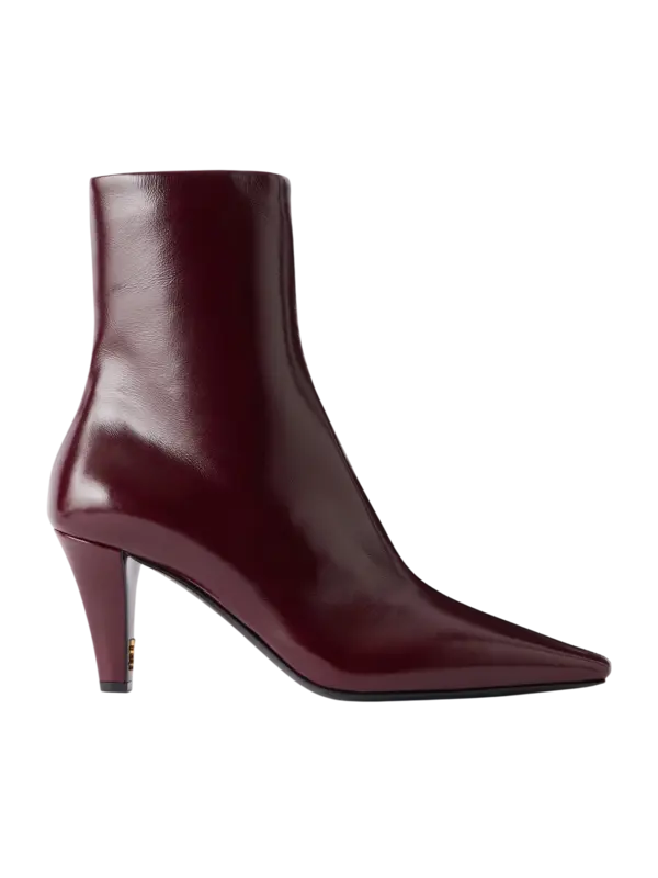 Saint Laurent Jill Cassandre-embellished Leather Ankle Boots - Burgundy