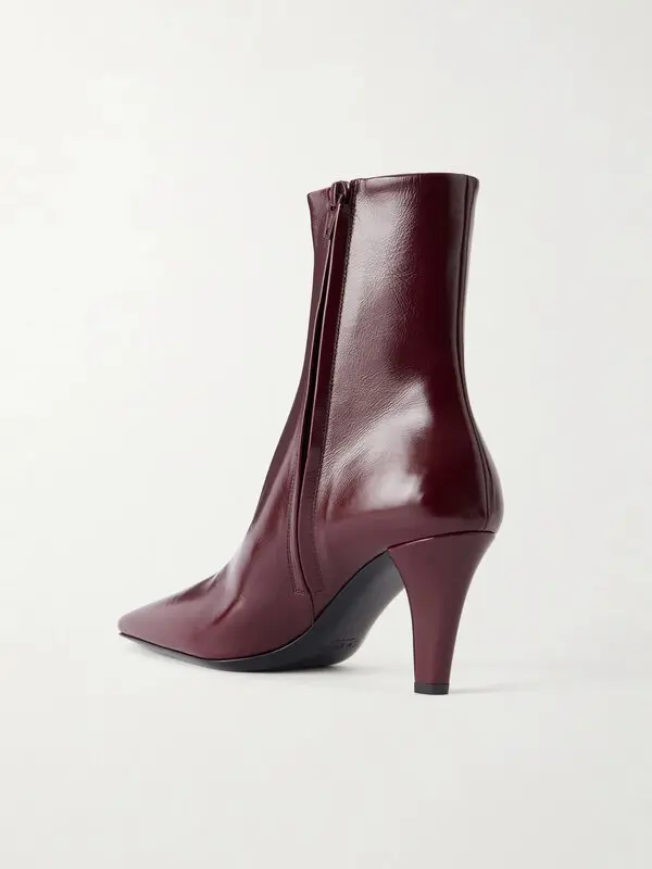 Saint Laurent Jill Cassandre-embellished Leather Ankle Boots - Burgundy
