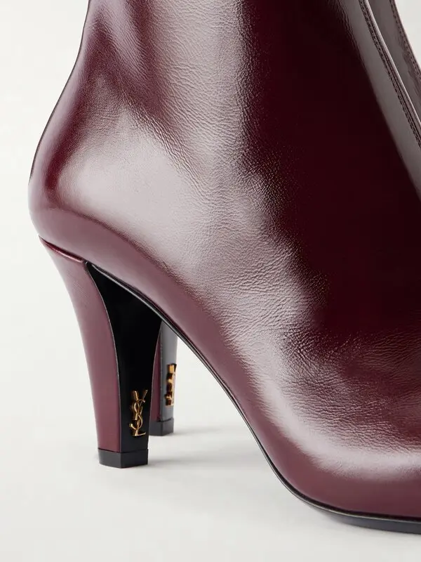Saint Laurent Jill Cassandre-embellished Leather Ankle Boots - Burgundy