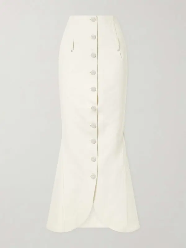 WIEDERHOEFT Embellished Denim Midi Skirt - Cream