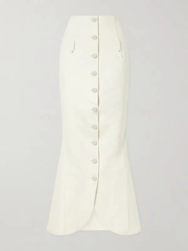 WIEDERHOEFT Embellished Button-front Maxi Denim Skirt - Neutrals