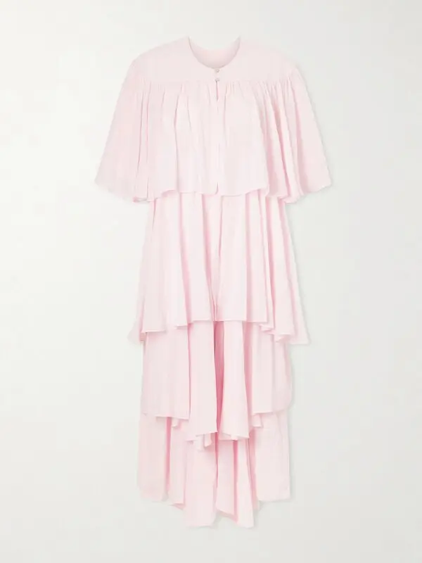 LES VACANCES D'IRINA Formentera Ruffled Cotton And Silk-blend Voile Kaftan - Pink