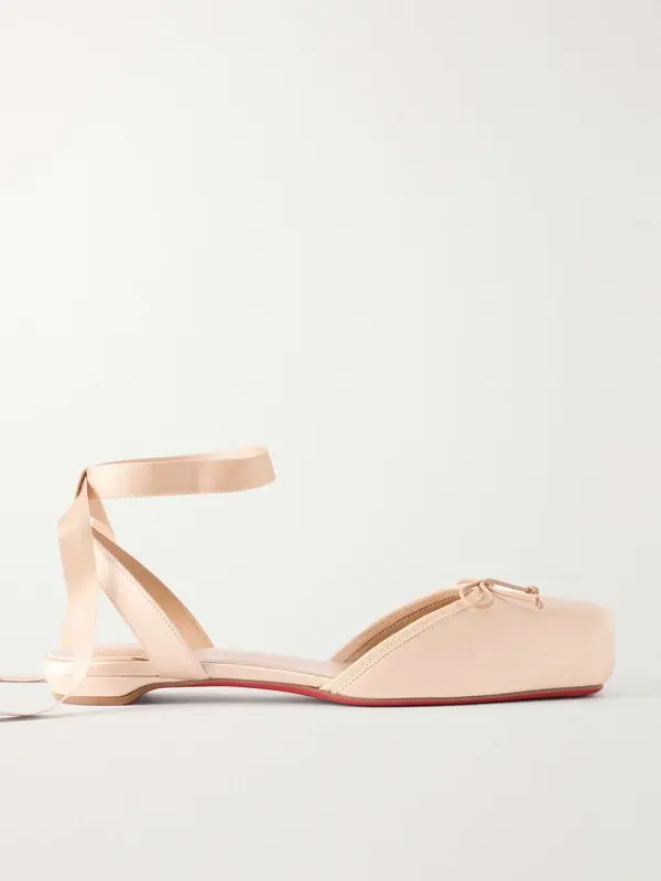CHRISTIAN LOUBOUTIN Cassia Bow-detailed Grosgrain-trimmed Satin Flats - Baby Pink