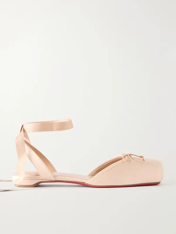 CHRISTIAN LOUBOUTIN Cassia Bow-detailed Grosgrain-trimmed Satin Flats - Pink