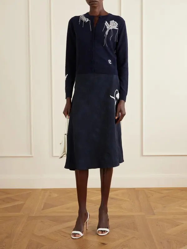 Erdem Asymmetric Floral-jacquard Cotton-blend Midi Skirt