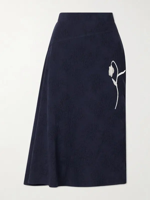 Erdem Asymmetric Floral-jacquard Cotton-blend Midi Skirt - Blue