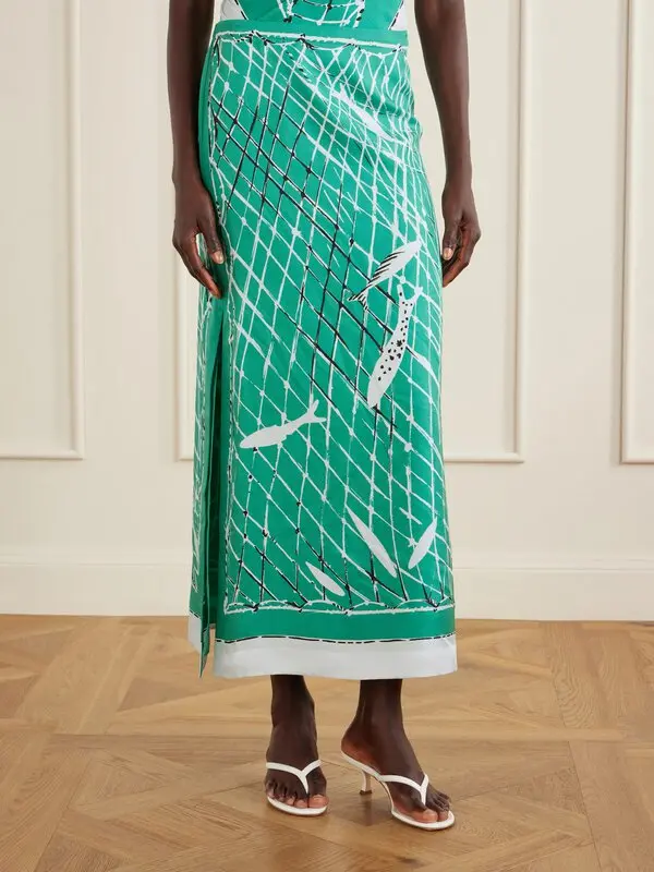 Altuzarra Linnie Printed Silk Maxi Skirt - Green