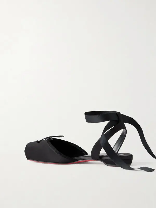 CHRISTIAN LOUBOUTIN Cassia Bow-detailed Satin Flats - Black