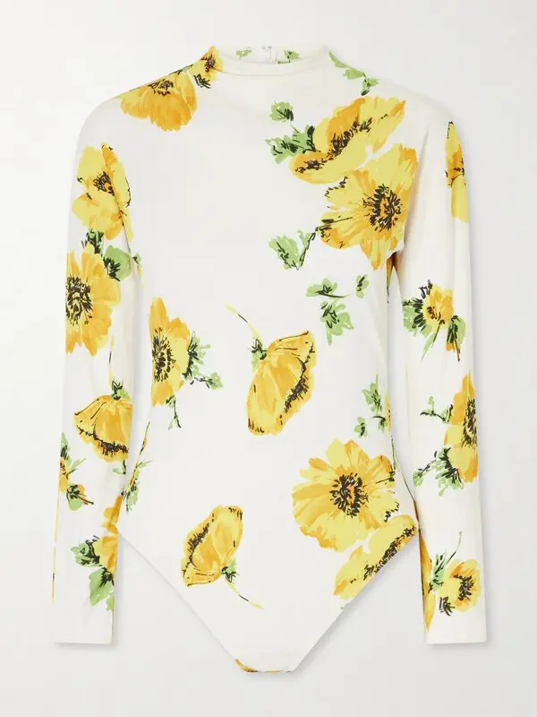 Alaïa Floral-print Jersey Bodysuit - White