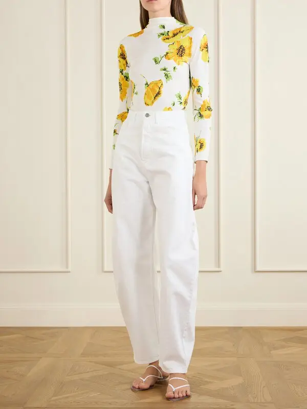 Alaïa Floral-print High-neck Bodysuit