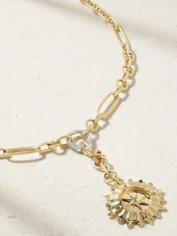 FOUNDRAE 18 Karat Yellow And White Diamond "internal Compass" Necklace - Gold