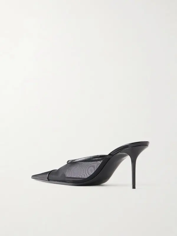 Saint Laurent Renée" Patent Leather-trimmed Mesh Mules