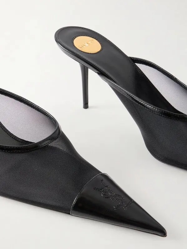 Saint Laurent Renée" Patent Leather-trimmed Mesh Mules