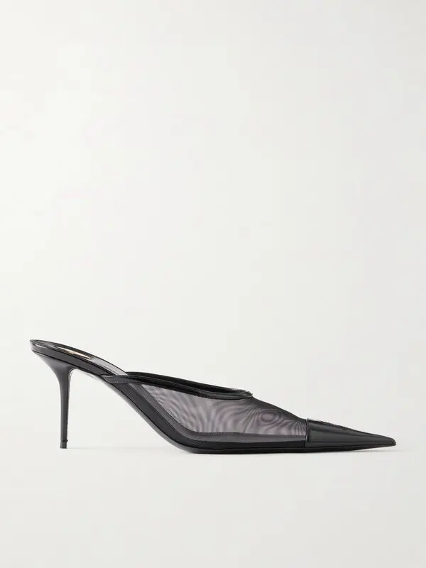 Saint Laurent Renée" Patent Leather-trimmed Mesh Mules - Black
