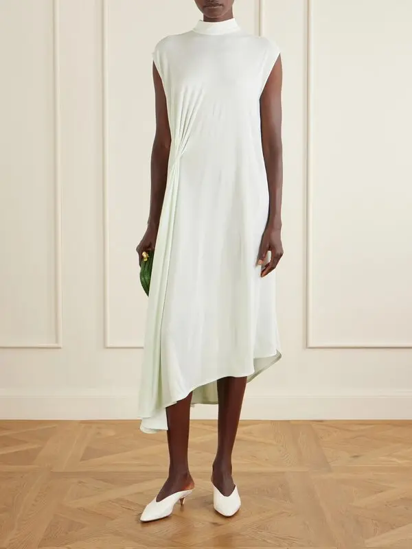 Bottega Veneta Gathered Cady Halterneck Midi Dress