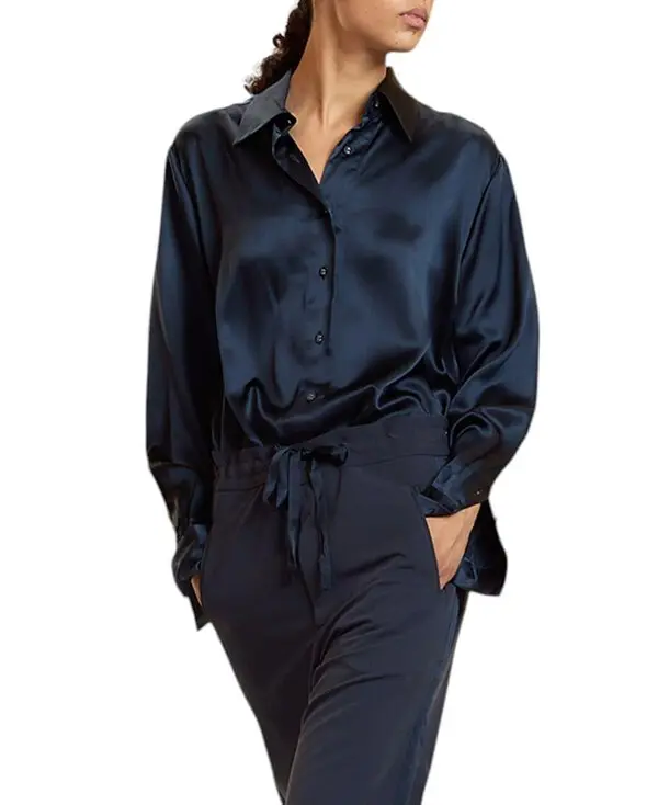 Cynthia Rowley Printed Silk Shirt - Navy