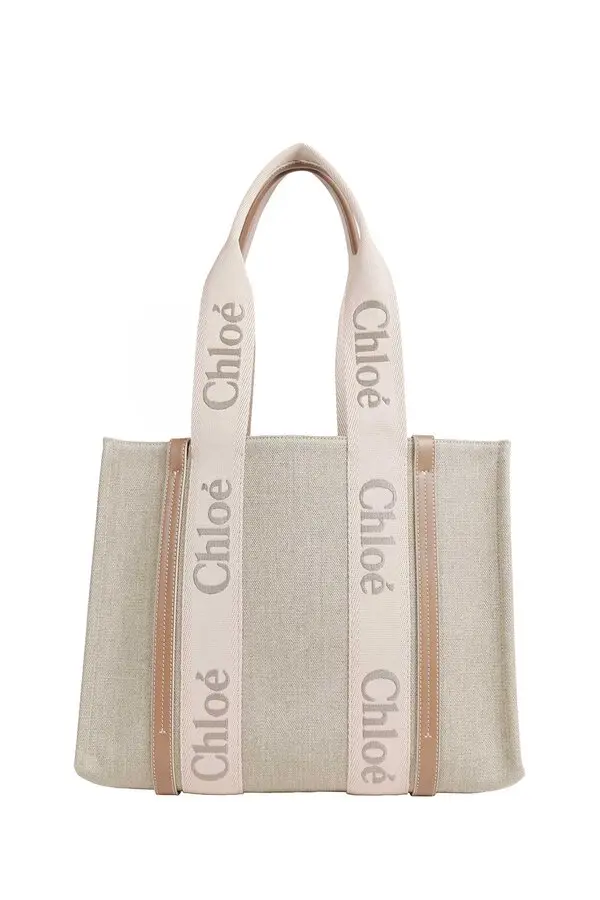 Chloé Woody Tote Bag With Logo Detail - Beige
