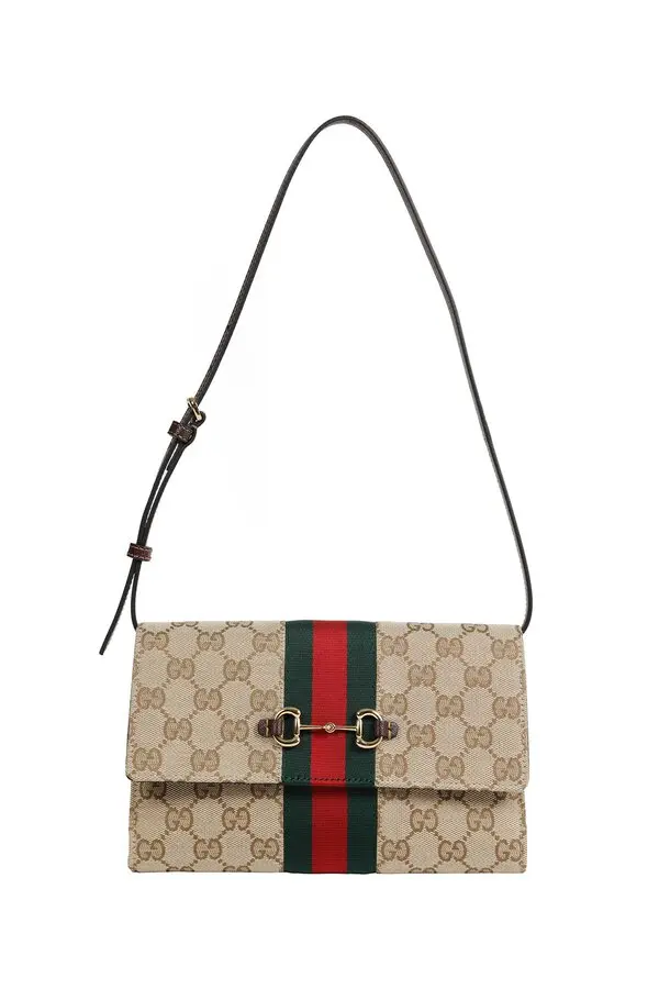 Gucci Horsebit Gg Canvas And Web Wallet - Beige