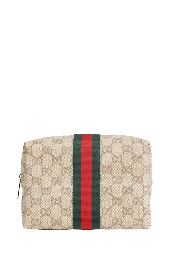 Gucci Coated Gg Canvas And Web Cosmetics Case - Beige