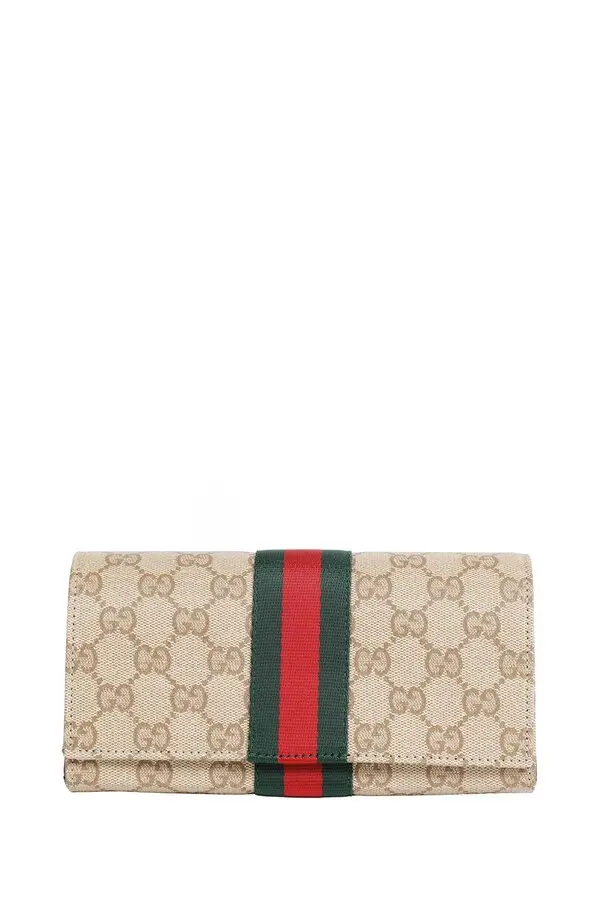 Gucci Gg Coated Canvas And Web Pouch - Beige