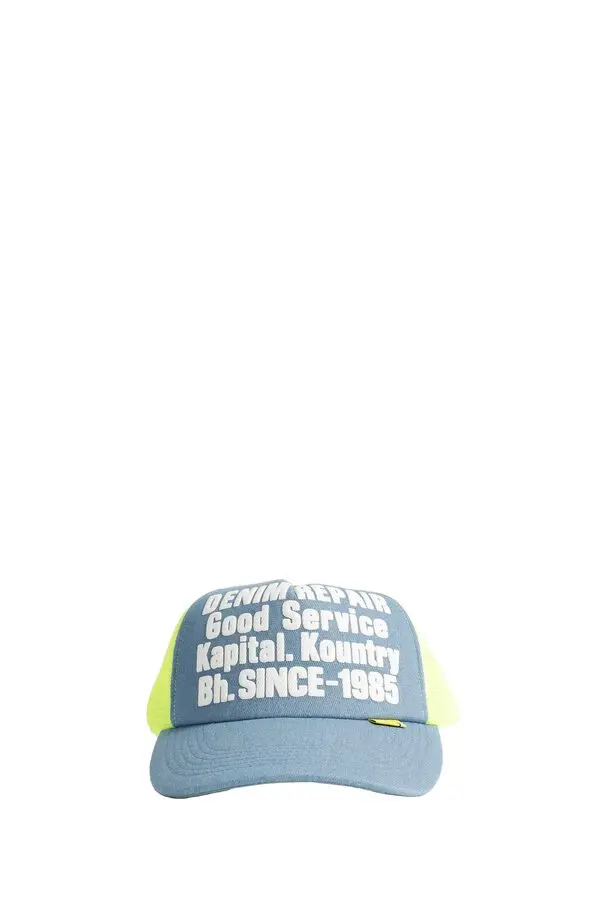 Kapital 5-panel Trucker Hat With "denim Repair" Graphic - Blue
