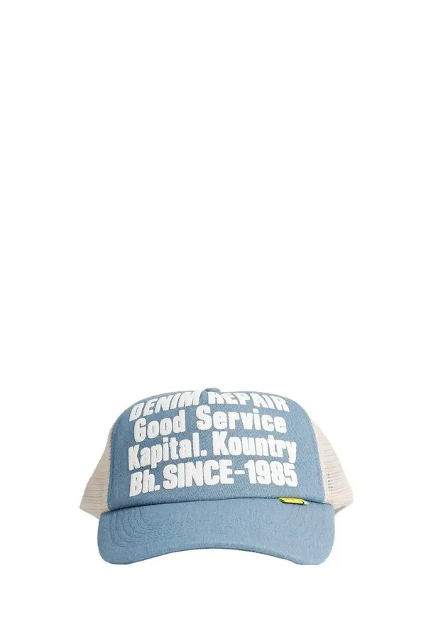 Kapital Trucker Hat With 'denim Repair Service' Graphic