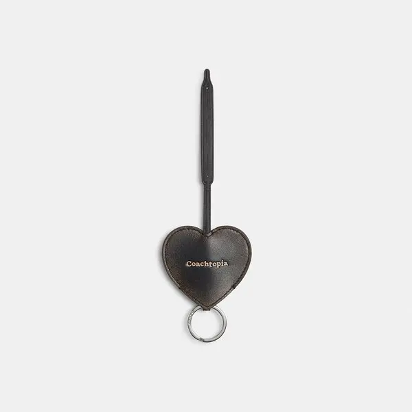 COACHTOPIA Heart Bag Charm With Key Ring In Upcrafted Leather - Black/brown
