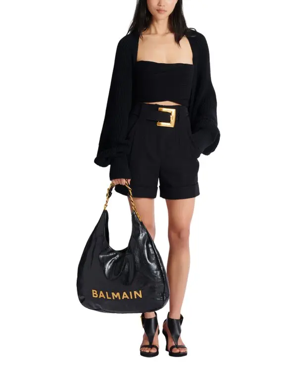 Balmain 1945 Soft Hobo Large Crinkled Leather Handbag