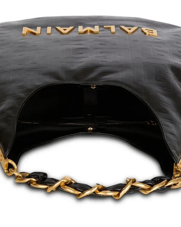 Balmain 1945 Soft Hobo Large Crinkled Leather Handbag
