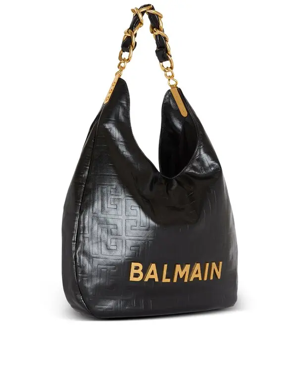 Balmain 1945 Soft Hobo Large Crinkled Leather Handbag