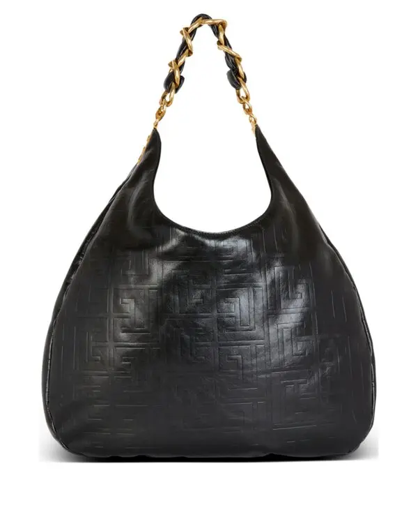 Balmain 1945 Soft Hobo Large Crinkled Leather Handbag