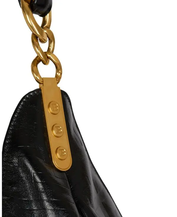 Balmain 1945 Soft Hobo Large Crinkled Leather Handbag