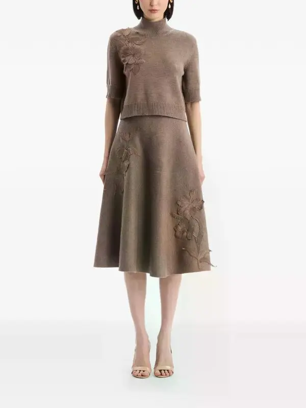 Oscar De La Renta Hibiscus Embroidered Knit Pullover