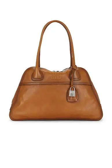 Miu Miu Vitello Antic Leather Top Handle Bag With Shoulder Strap - Cognac