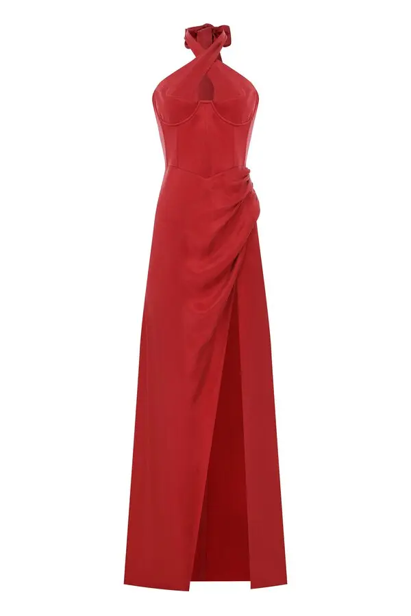 CANSU XI Gaia Ra Maxi Dress In Vegan Silk - Red